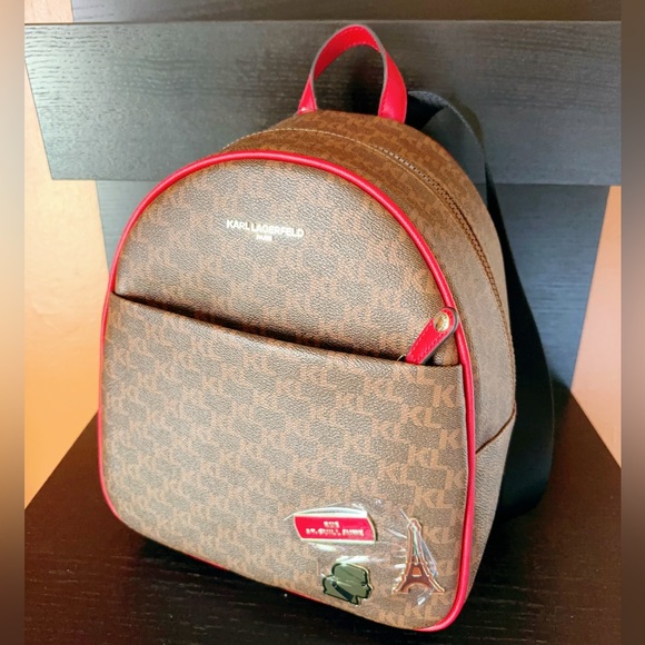 Karl Lagerfeld | Bags | Karl Lagerfeld Backpack Brown Logo Red Line ...
